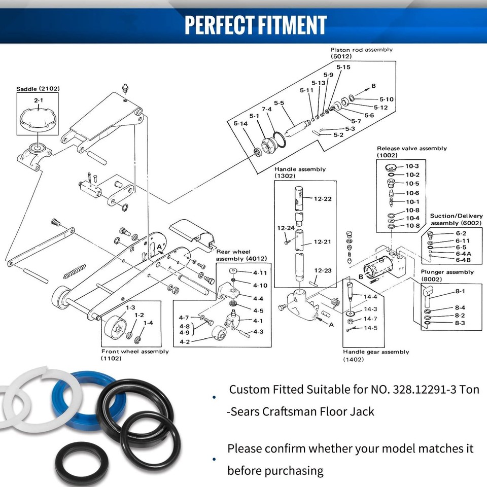Floor Jack Seal Kit for Sears, Craftsman 3 Ton 328.12291 Repair ...