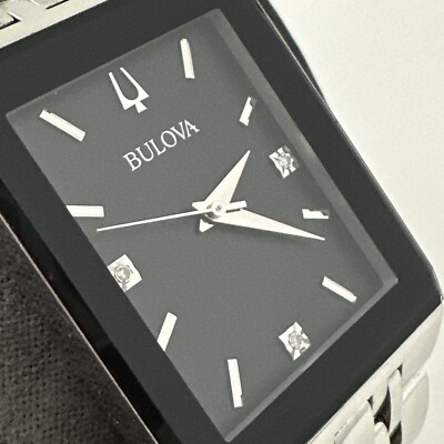 Bulova Quadtra Men's Quartz Diamond Accent Black Dial 30x45mm Watch ...