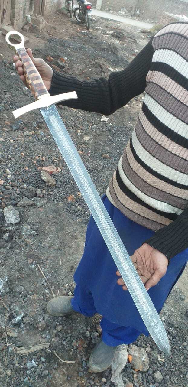 Custom Hand-Finished Dumascus Steel Hunting Sword 32 Inches With ...