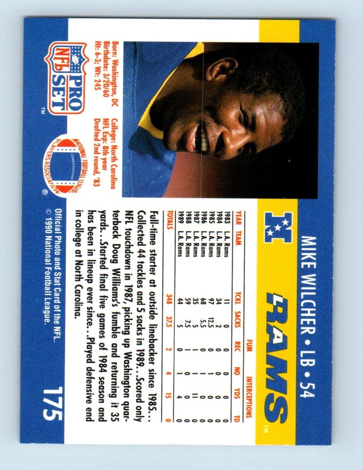 1990 Pro Set Mike Wilcher Los Angeles Rams #175 | eBay