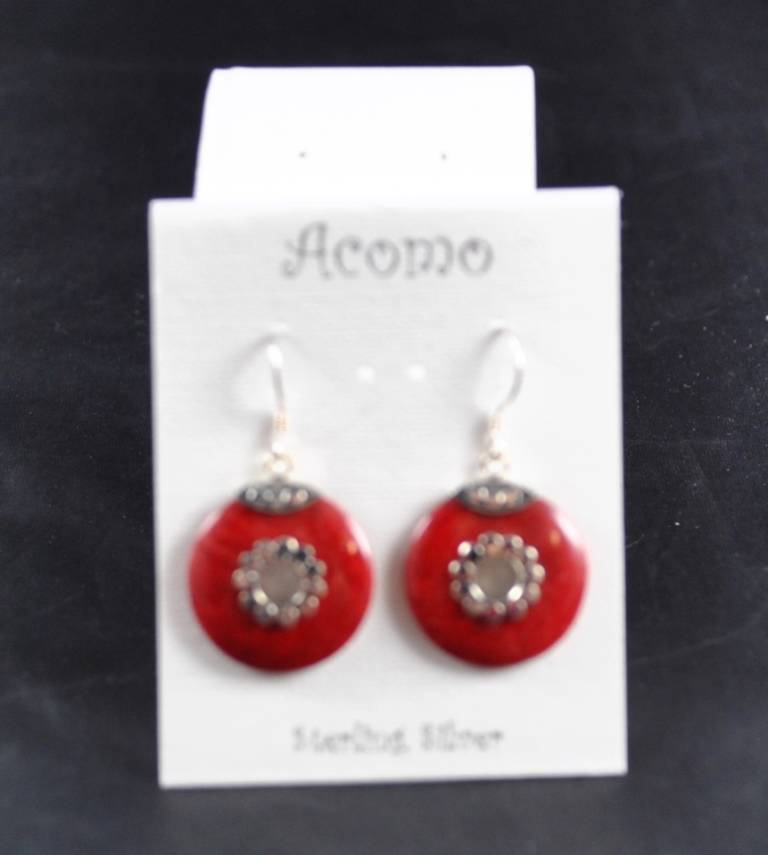 Acomo Sterling Silver 925 Red Coral Earrings Ear Wires Handcrafted ...
