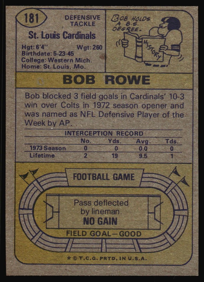1974 Topps Bob Rowe Rookie #181 St. Louis Cardinals | eBay