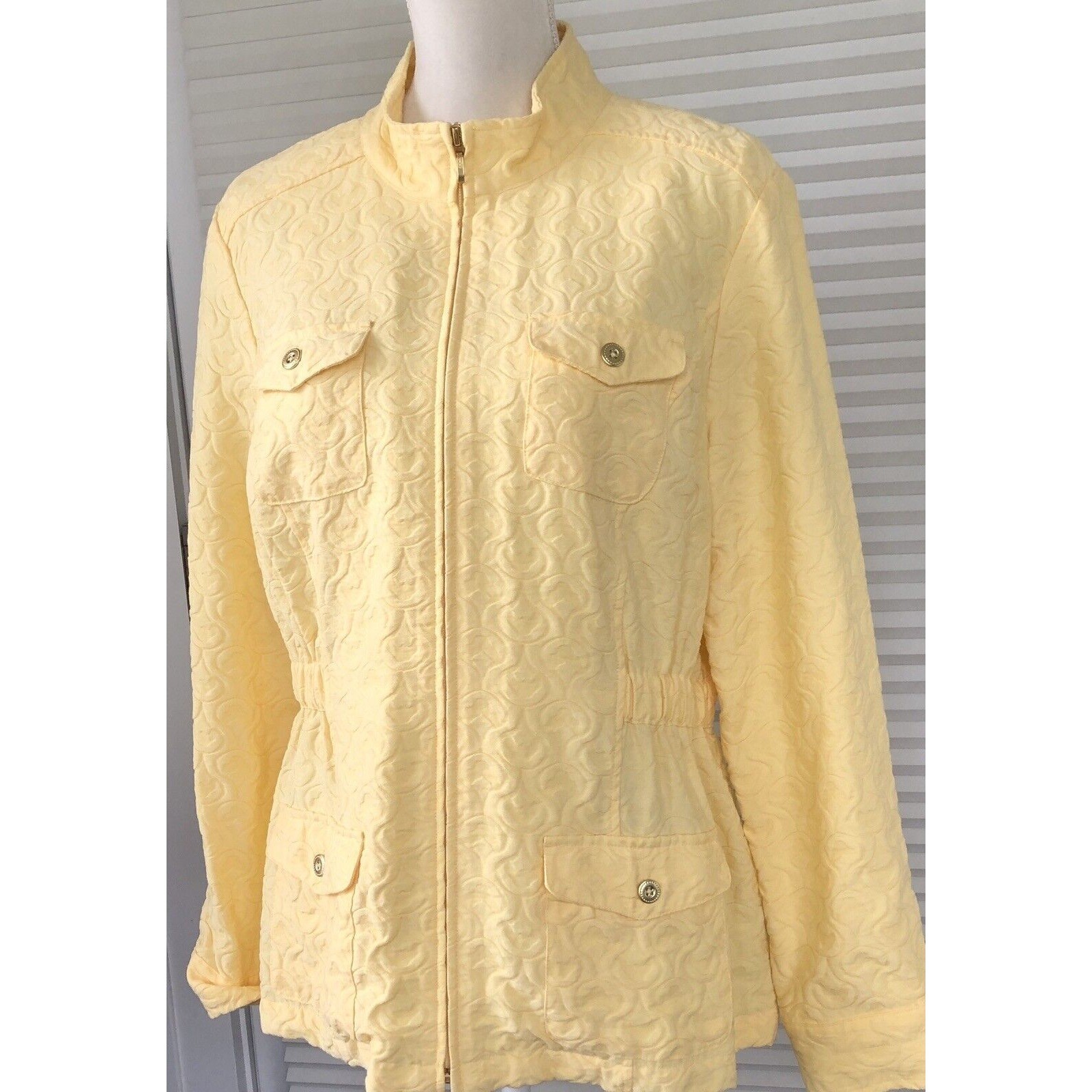 Christopher Banks Womens Large Yellow Jacket Zip Front Unlined Embossed ...