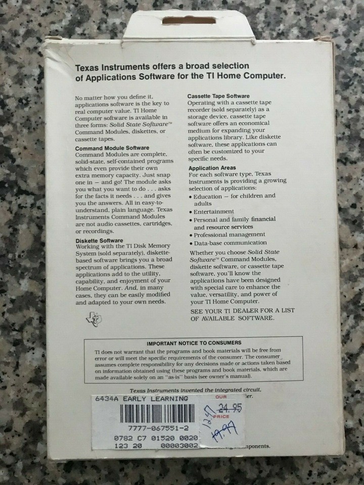 Texas Instruments Computer System Early Learning Fun Cartridge Game and ...