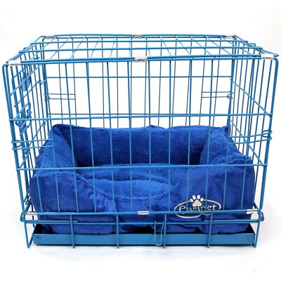 Blue Dog Cage with Faux Fur Bed Metal Training Puppy Crate Carrier XS S ...