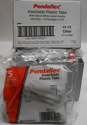Box of 250 Pendaflex 43.5 Clear Insertable Plastic Tabs & Inserts 3.5 ...