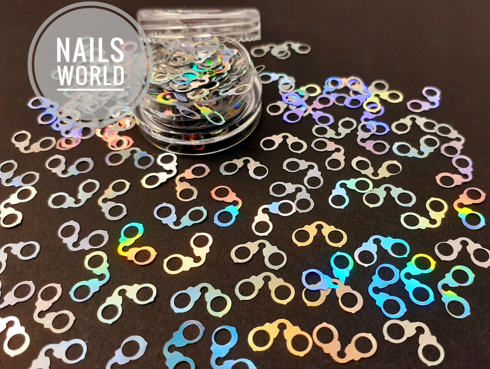 HANDCUFFS Police Nail Art Glitter Holographic 3D SHAPE Shining ...