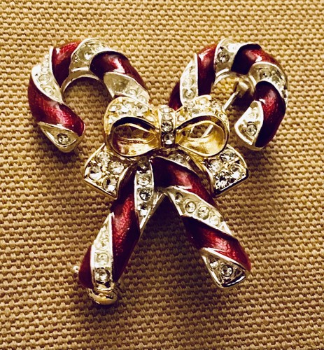 Holiday Lane Sparkly Twin Candy Cane Pin with Crystals and Red-Enameled ...