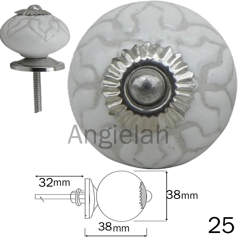 WHITE Door Knobs Ceramic OVER 50 DESIGNS Handles Cupboard Drawer Pulls ...