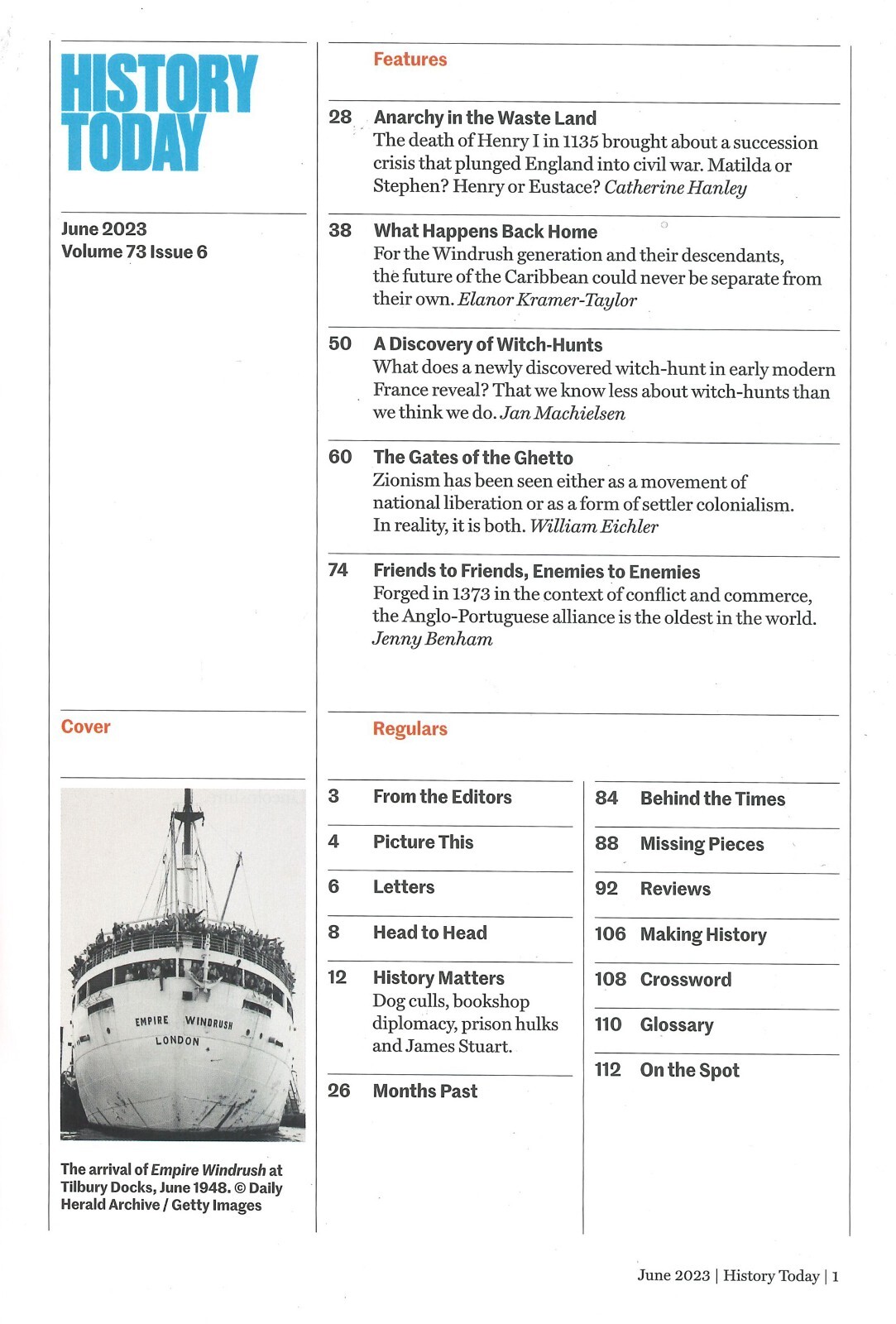 UK History Today Magazine, Windrush Generation, England Civil War, June ...
