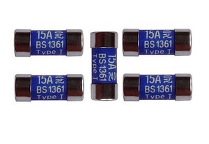 15A BS1361 Fuses (5 Pack) 15 Amp Fuse-box / Consumer Unit Cartridge ...