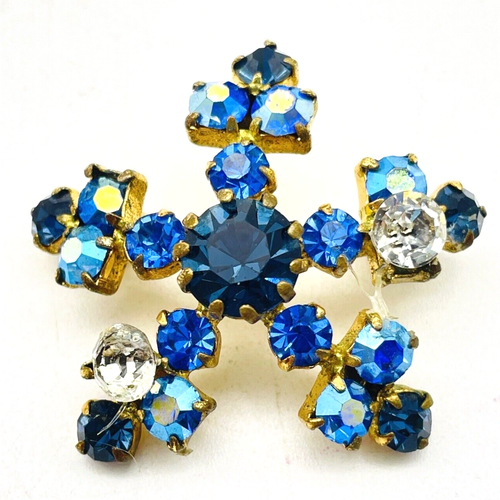 Vintage Crystal Blue Snowflake Pin Gold Tone Star Classic Career ...