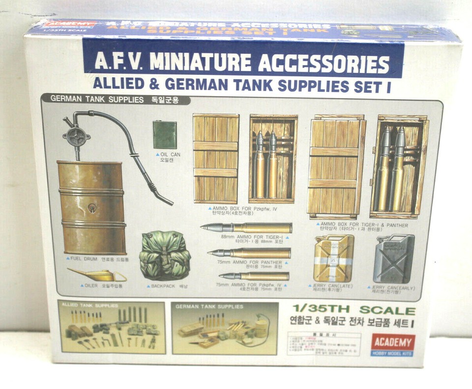 4pc Academy Model Kits 1/35 Allied + German Tank Supplies Set 1 WWII ...