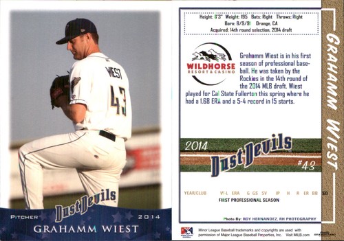 Grahamm Wiest 2014 Grandstand Tri-City Dust Devils Card FREE SHIP ...
