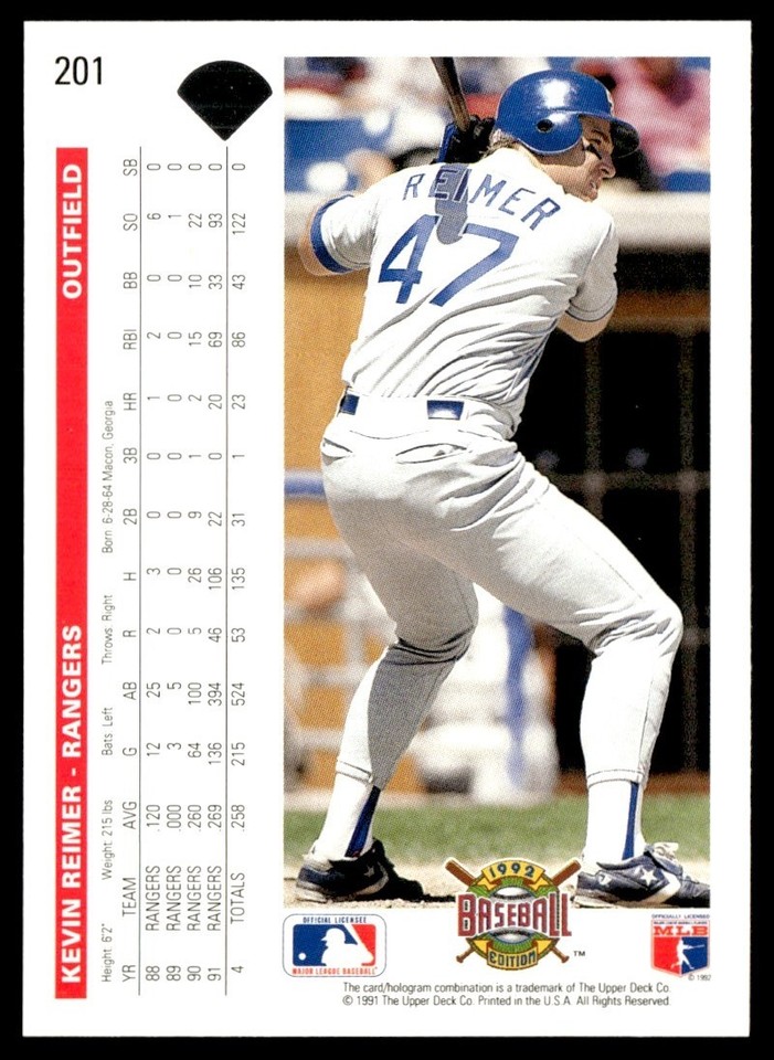 1992 Upper Deck Kevin Reimer Texas Rangers #201 | eBay