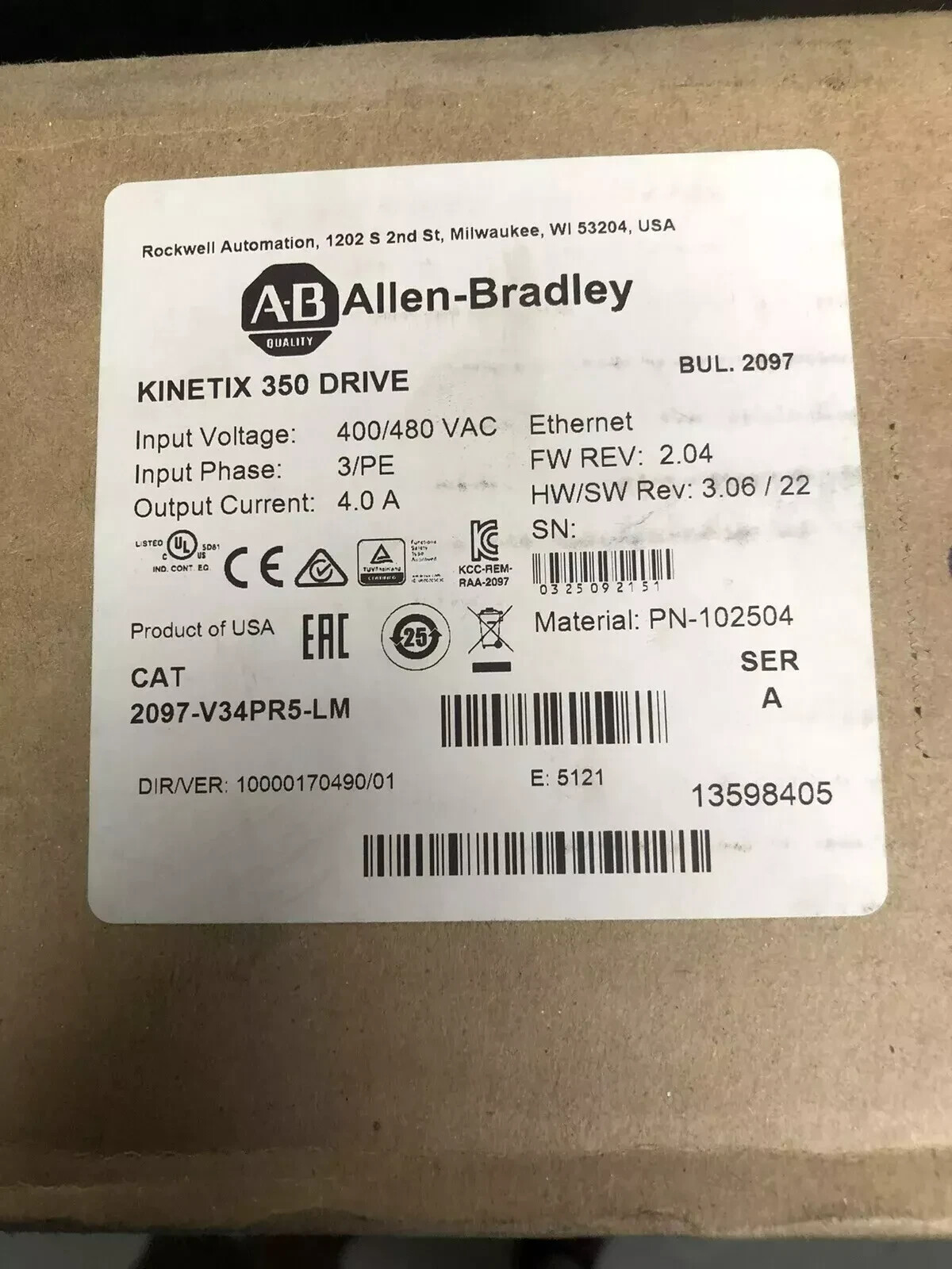 2097-V34PR5-LM AB NEW Factory Sealed Kinetix 350 Servo Drive 2097 ...
