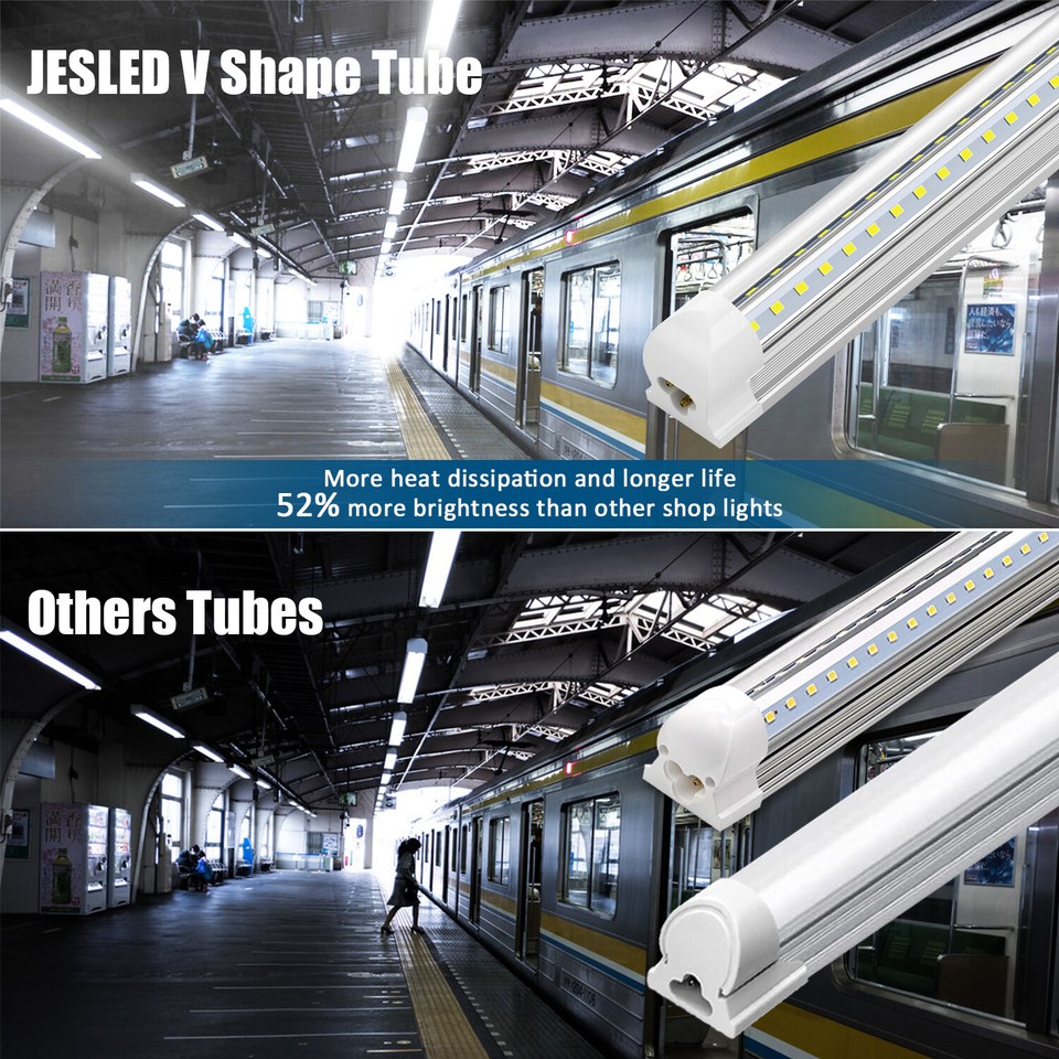 8Pcs T8 8FT LED Shop Light Fixtures 72W 6500K 8' LED Tube Lights Garage ...