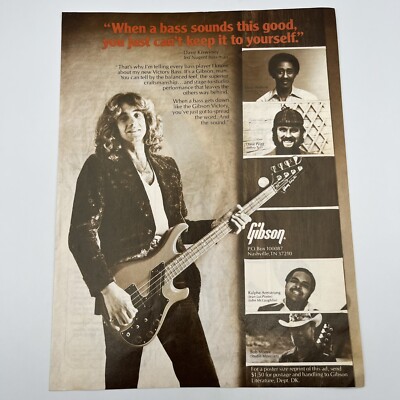 Gibson Victory Bass Guitar 1981 Print Ad 8x11 Ted Nugent bass man Dave ...