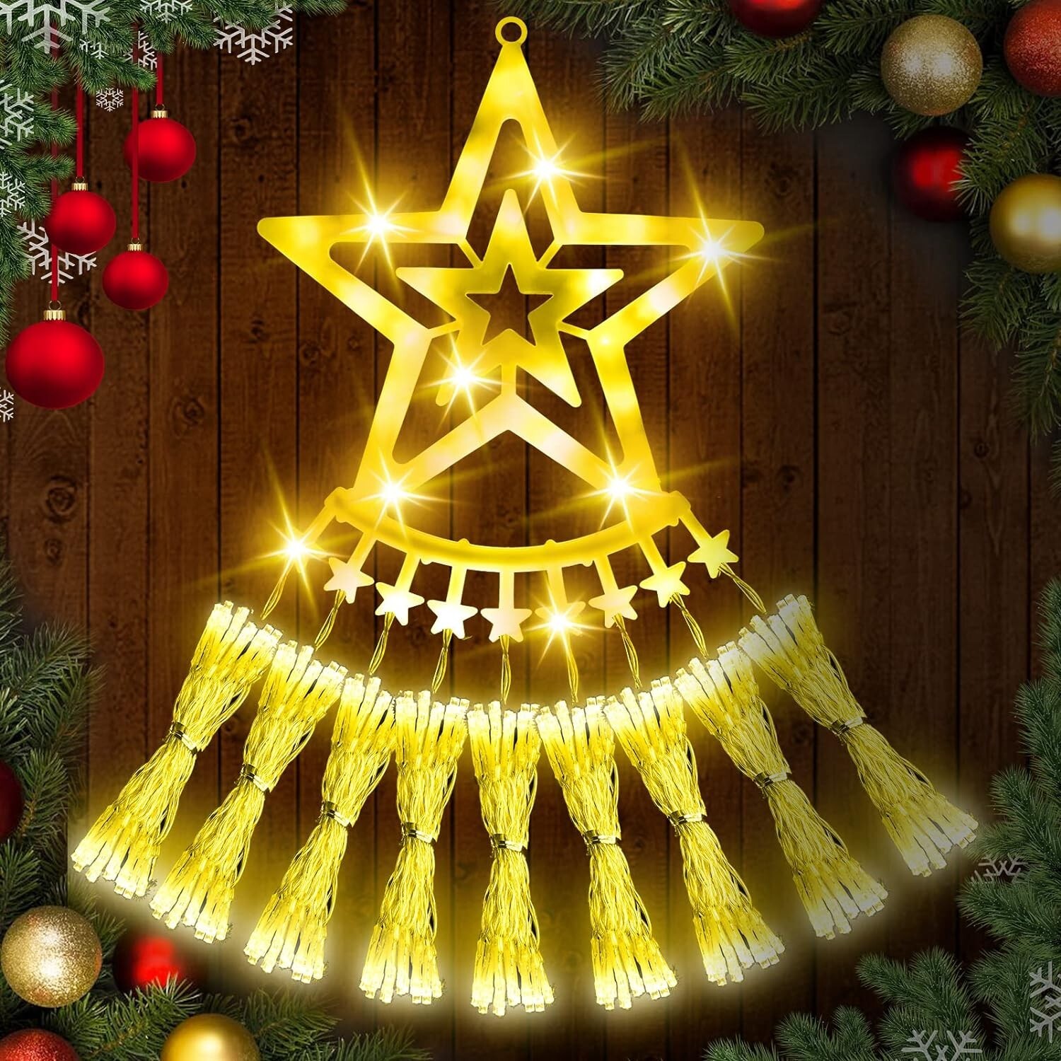 350 LED Christmas Outdoor Star String Lights Xmas Tree Toppers Fairy ...