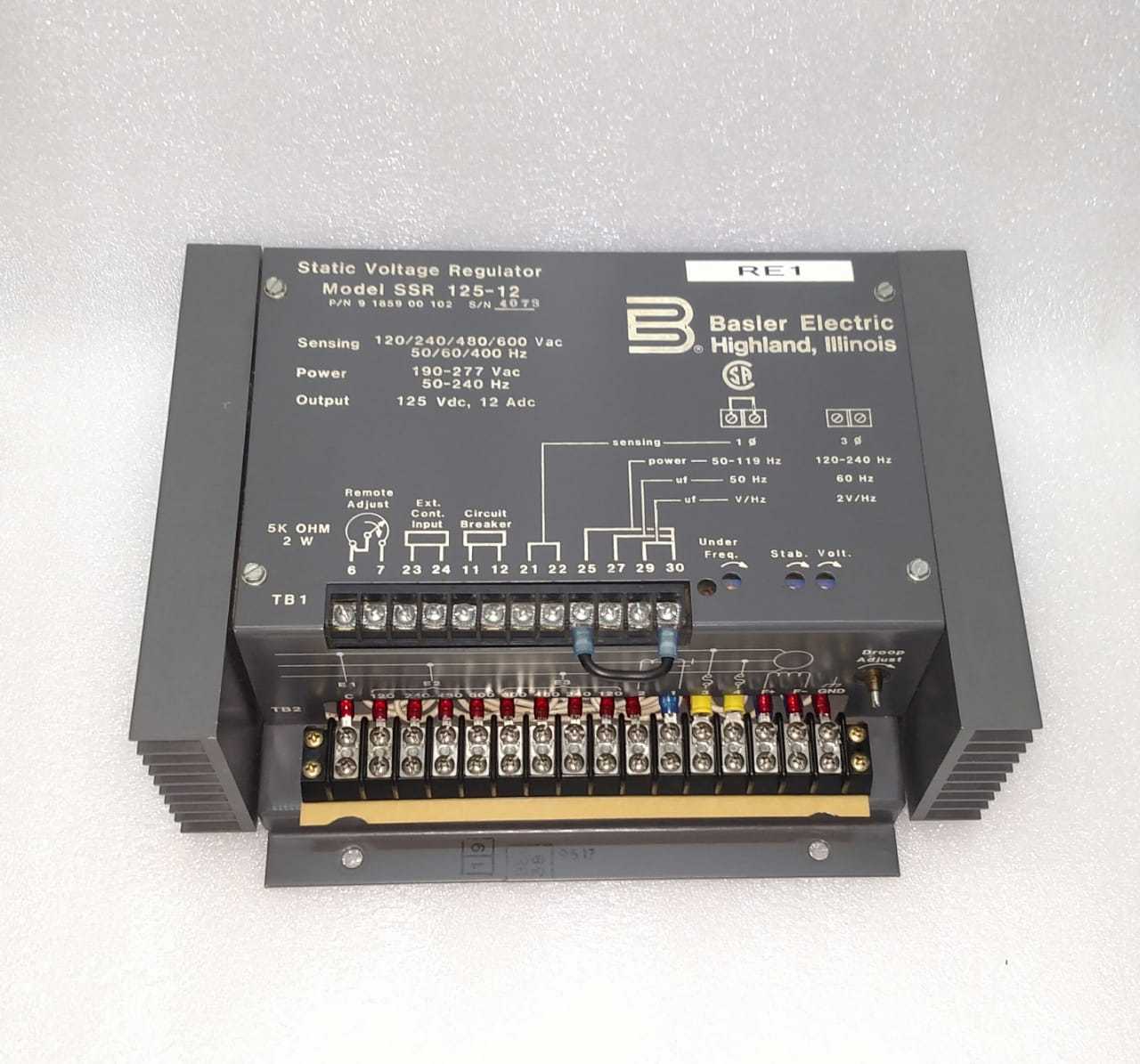 Basler SSR-125-12 PN 9 1859 00 102 Static Voltage Regulator 120/240/480 ...