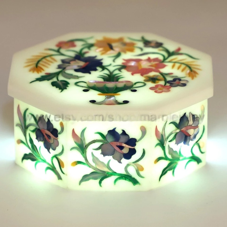 White Marble Coasters With Holder Set Of 6 Mop Multi Gem stones Inlay ...