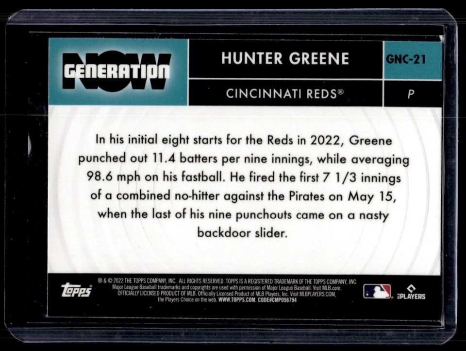 2022 Topps Chrome Update Generation Now Hunter Greene Cincinnati Reds # ...