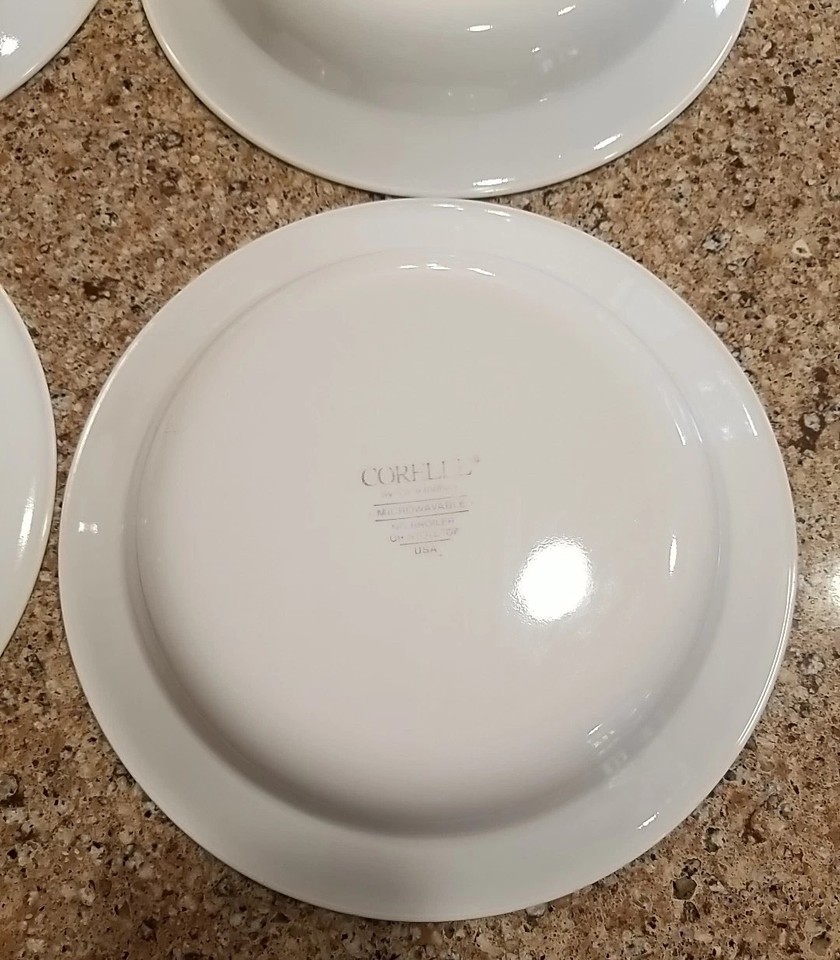 4 CORELLE Winter Frost White Flat Rim BOWLS Shallow 8.5" Soup Pasta Entree Salad | eBay