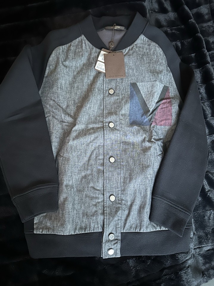 Louis Vuitton Varsity Jacket Men's Black Gray Snap Closure LV Logo ...
