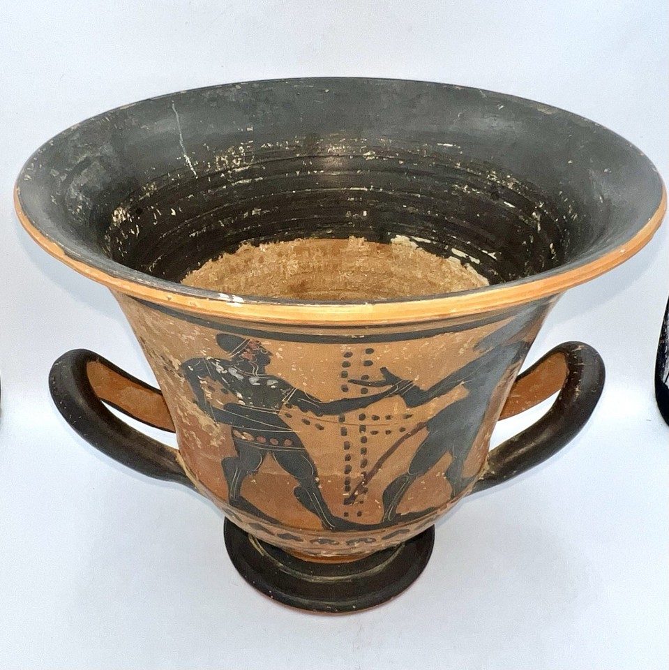 Ancient Greek Black Figure Pottery Calyx Krater Minotaur Old Repro -As ...