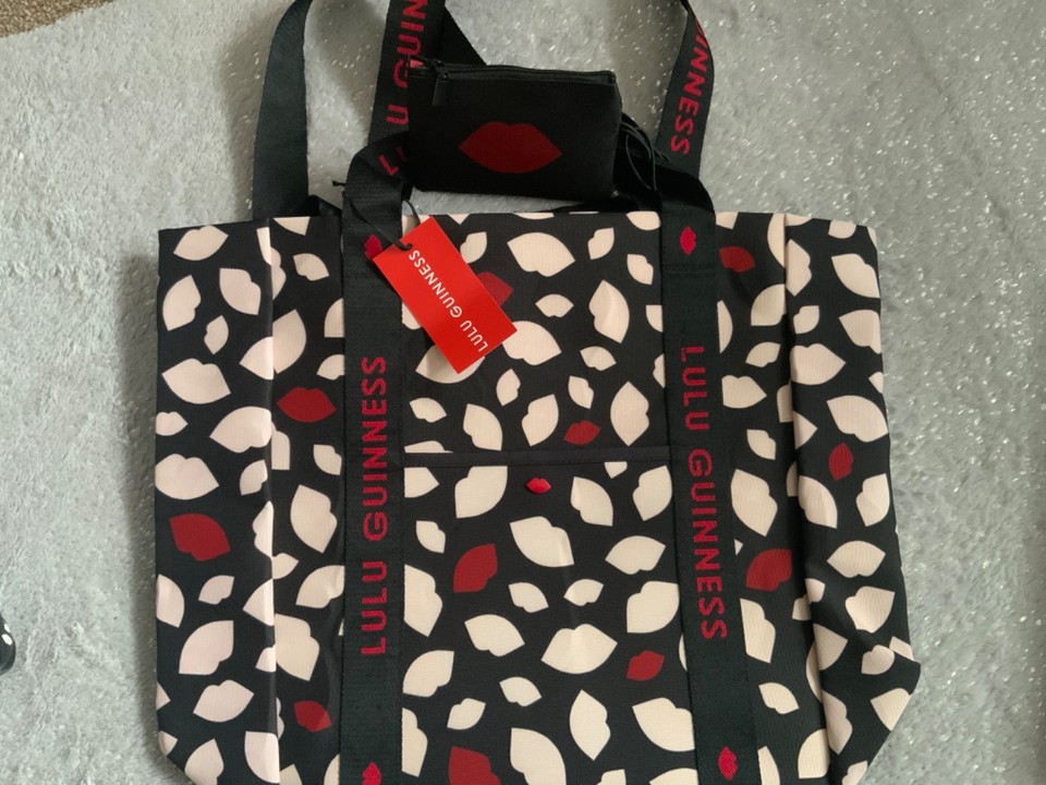 Lulu Guiness 2025 Tote bag Waitrose mug bottle stripes kisses lips Xmas ...