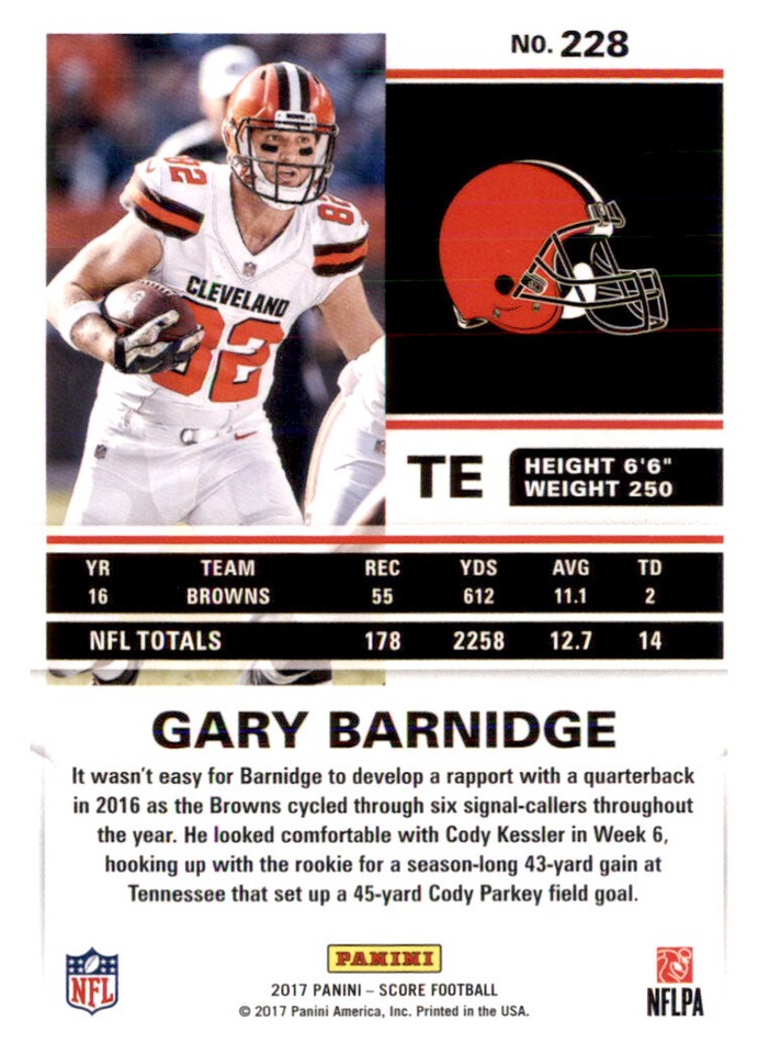 2017 Score Gary Barnidge NFL PWE Base Card Browns #228 | eBay