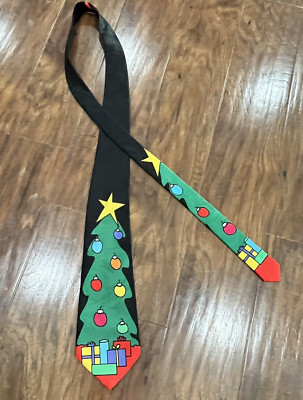 Vintage Christmas Necktie Black Christmas Tree big star | eBay