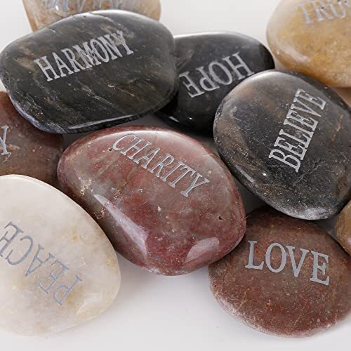 12 Pcs Inspirational Stones Engraved Words Rock Encouragement Amulets ...