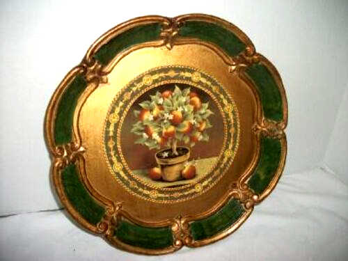 ITALIAN FLORENTINE GILT WOOD GREEN DEEP TRAY ROUND TOPIARY APPLE TREE ...