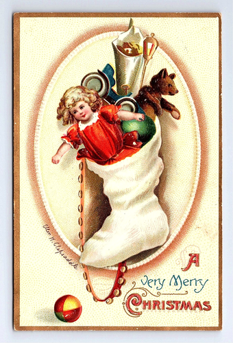 C1910 Ellen Clapsaddle Postcard, Christmas Stocking w/ Doll and Toys | eBay