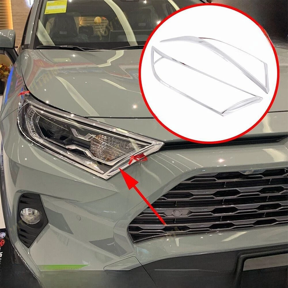 Fit For Toyota RAV4 2019-25 Chrome Front Head Light Trim Cover Frame ...