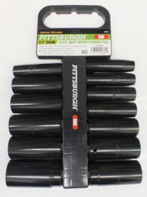 Pittsburgh #69560 1/2" Drive 13pc Deep Impact Socket Set SAE 6pt Size 1 ...
