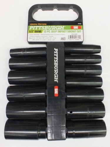 Pittsburgh #69560 1/2" Drive 13pc Deep Impact Socket Set SAE 6pt Size 1 ...