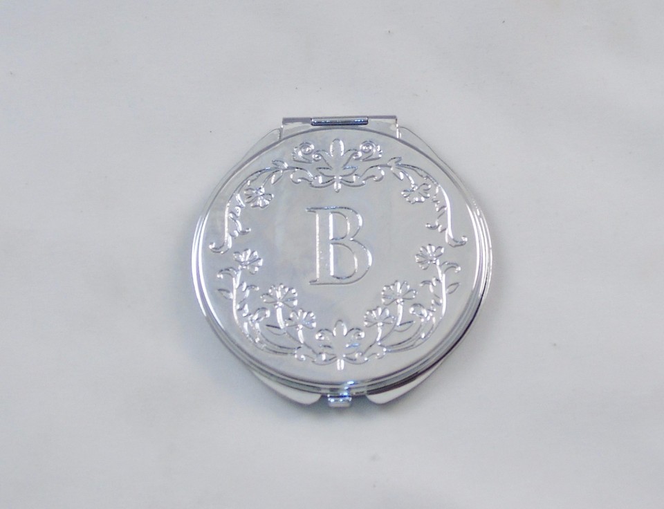 Polished Metal Compact Purse Mirror w/Dual View, Monogram Initial ...