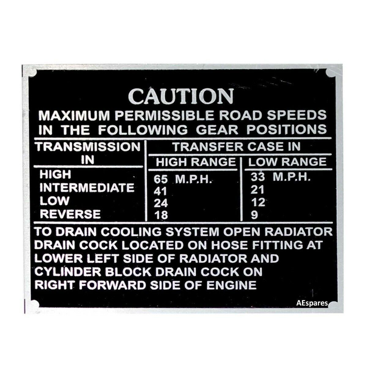 Jeep Willys Ford CJ2A CJ3A CJ3 - Dash Data Plate Aluminum Black Set ...