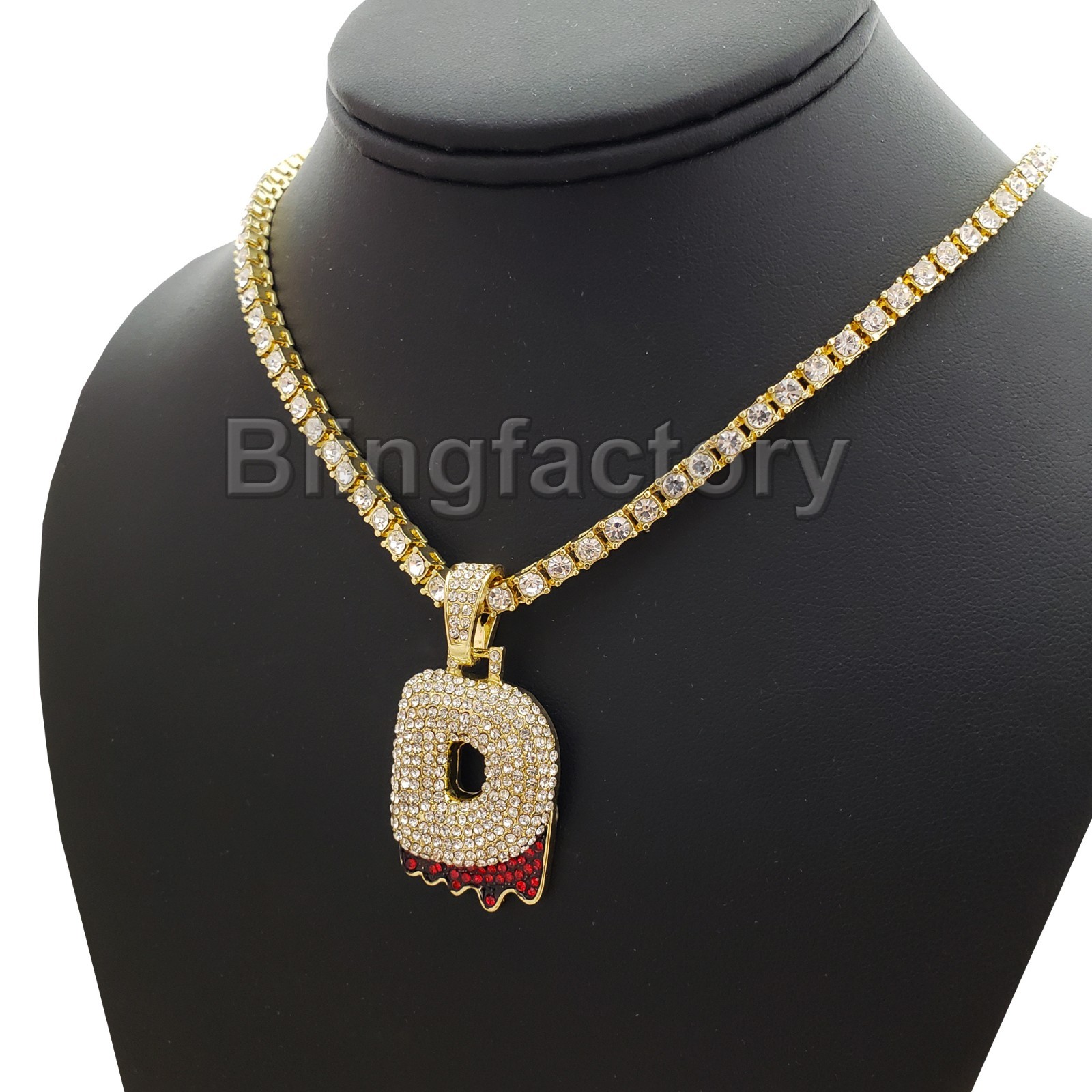 Hip Hop Bubble Drip Letter "D" Pendant & 18" 1 Row Tennis Choker Chain ...