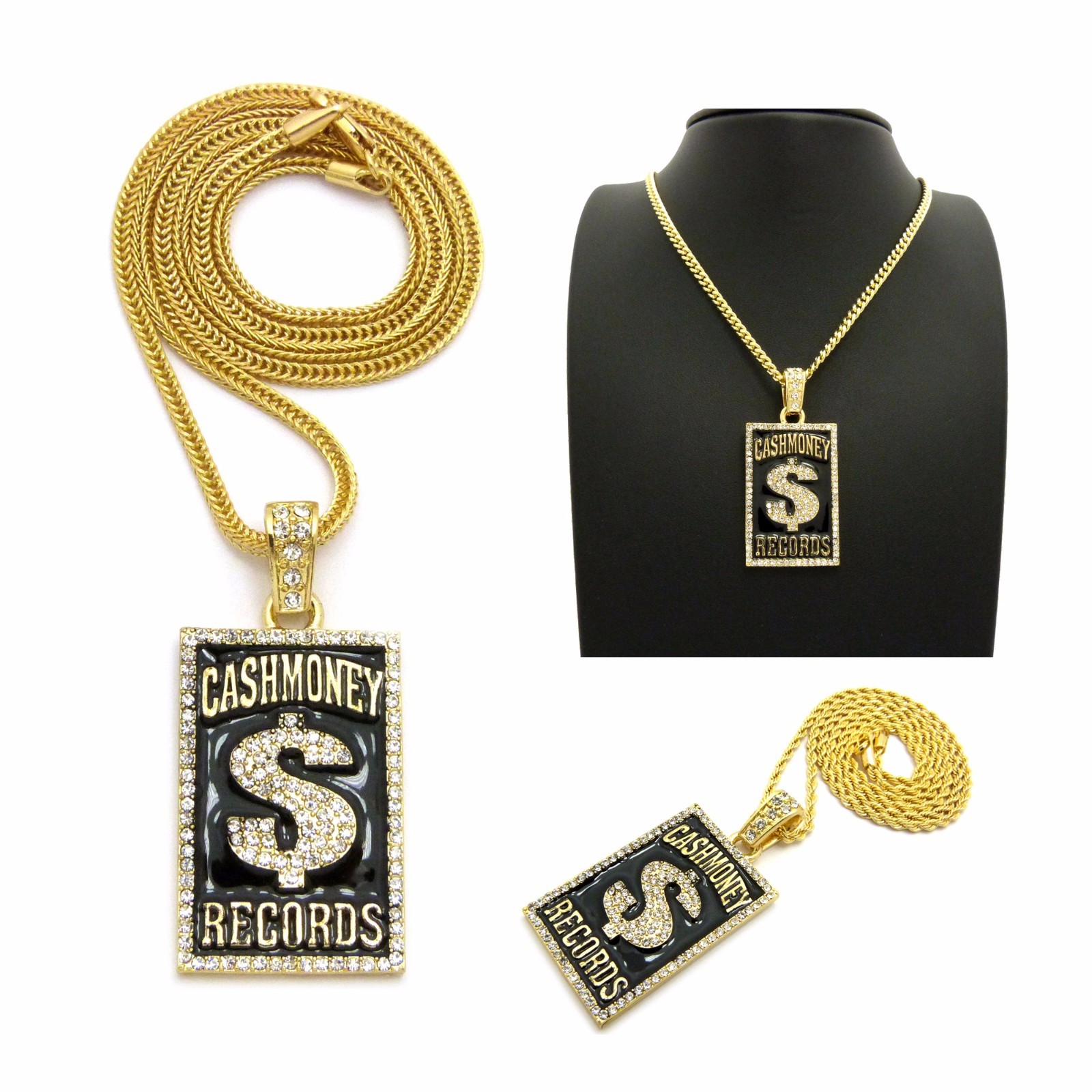 NEW CASH MONEY RECORDS PENDANT & 24" BOX/CUBAN/ROPE/FOX CHAIN NECKLACE ...