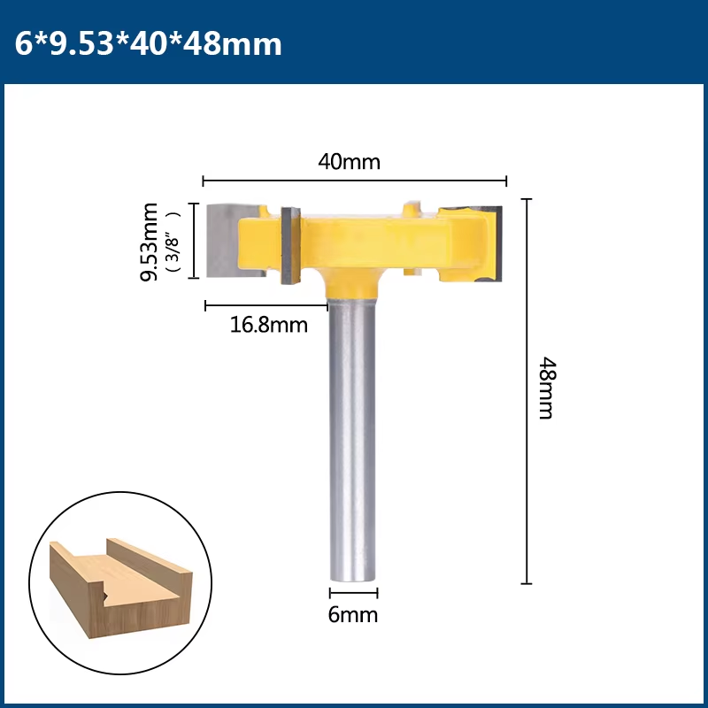 1Pc 6Mm Shank Carbide Router Bit 4-Edge T-Type Slotting Cutter ...