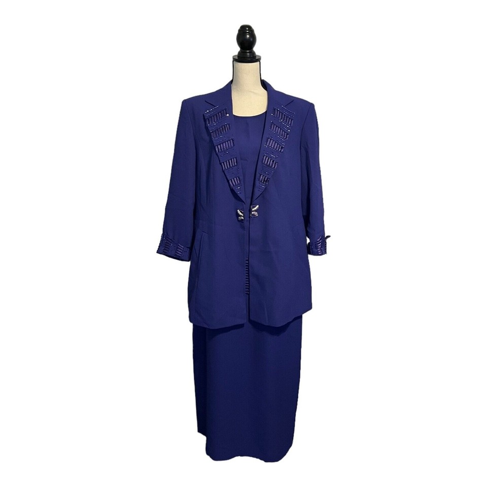 BEN MARC Women's Purple Crystal Beaded 3 Piece Suit Top Skirt Jacket ...