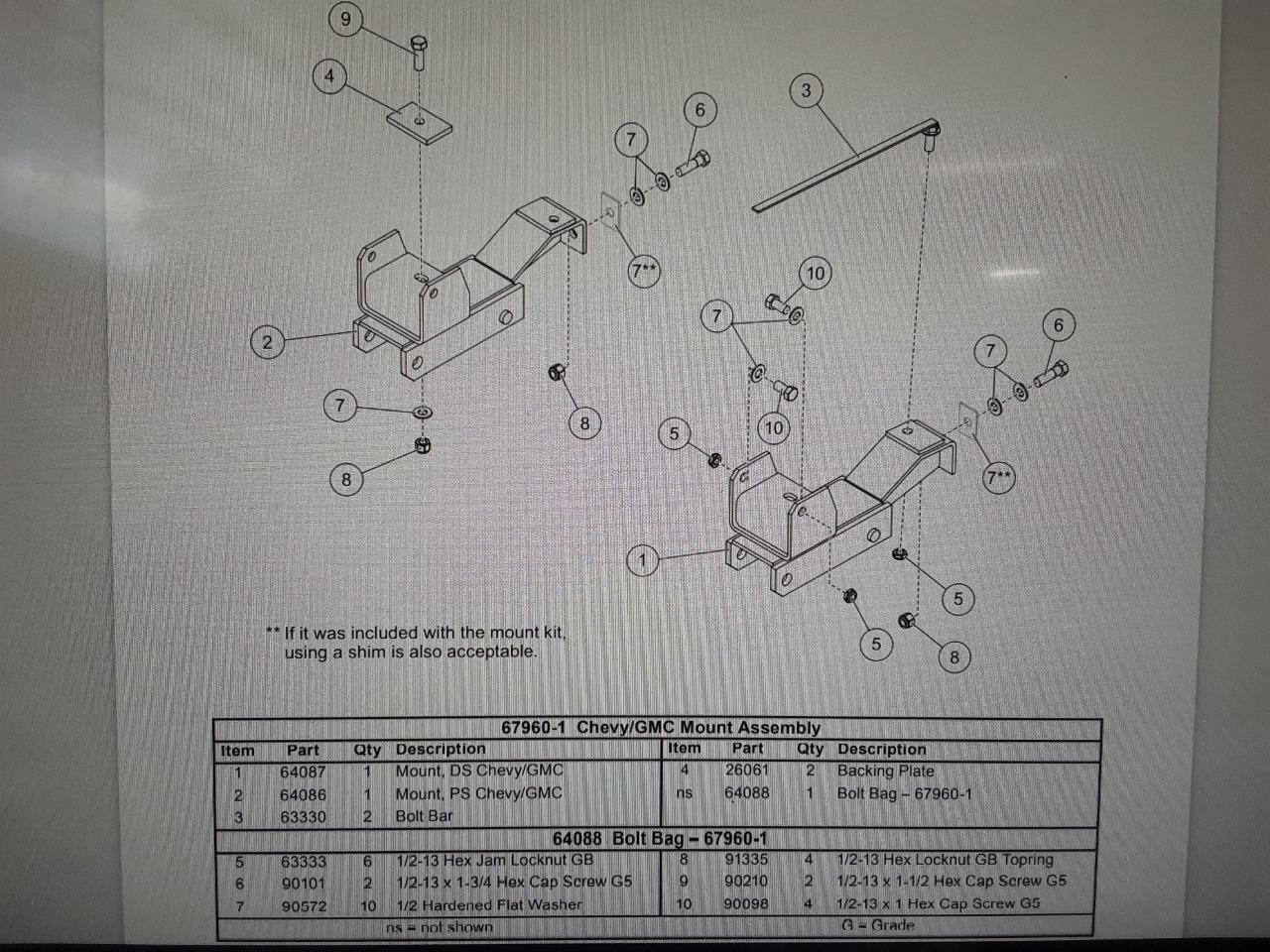 Western SnowEx 67960-1 Snow Plow Mount Bolt Kit 1999-2006 Chevy GMC ...