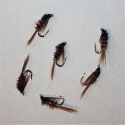 6 No. BARBLESS Nimo Cruncher - red holo-beard hackle - size 14 - Trout ...