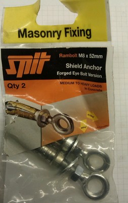 M8 x 52mm Eye bolt Shield Anchors, Spit rambolt . pack of 2. FREE ...