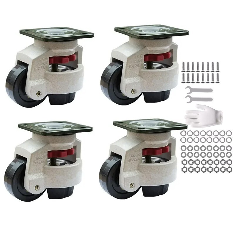 4 Pack Retractable Leveling Machine Casters w/ Nylon Wheel & Rubber ...