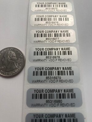 100 CUSTOM PRINTED BAR CODE SECURITY VOID LABELS STICKERS SEALS 1.5 ...