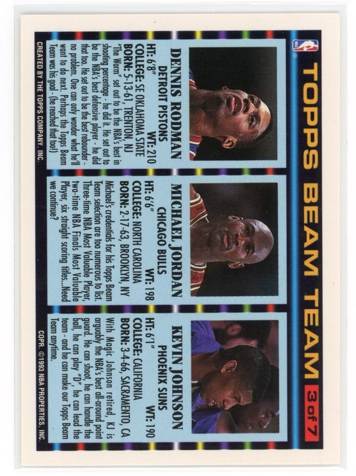 1992-93 Topps Basketball Beam Team #3 Michael Jordan Dennis Rodman ...